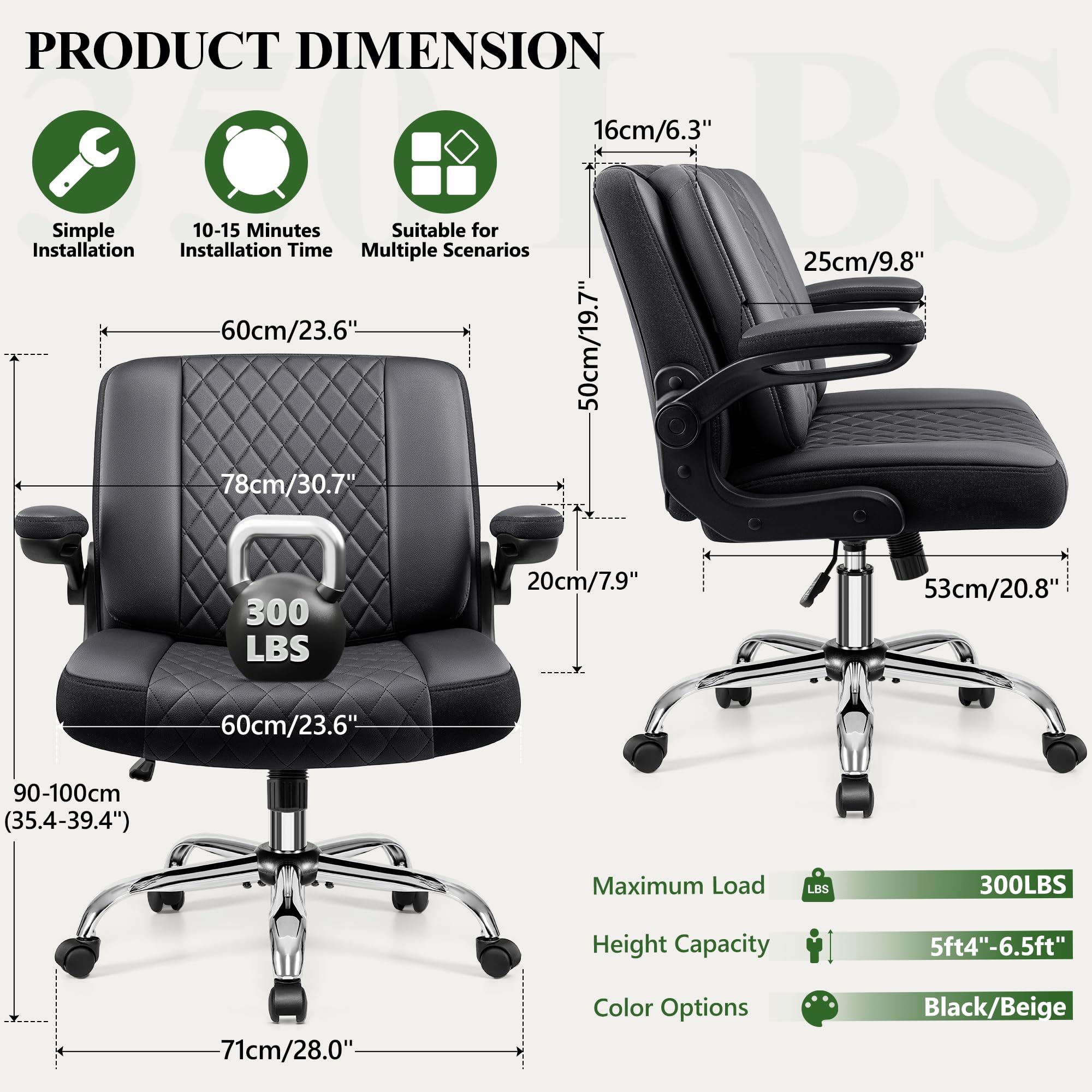 FelixKing Office Chair, Ergonomic Desk Chair, Breathable Mesh Computer Chair Swivel Home Desk Gaming Chair with Wheels and Flip-up Armrests, Adjustable Height for Conference Room (Black)