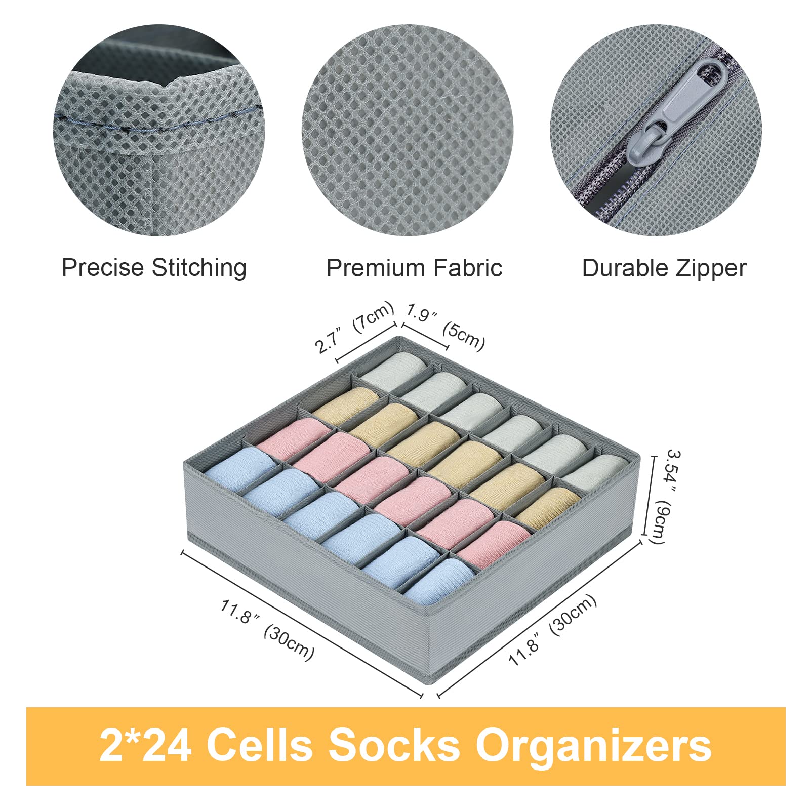 Joyoldelf Sock Drawer Organizer Divider 2 Packs Underwear Organizer, 24 Cell Collapsible Closet Cabinet Organizer Underwear Storage Boxes for Storing Socks, Handkerchiefs, Ties, Belts (Grey)