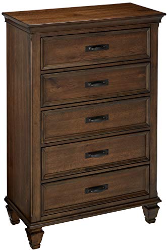 Coaster Home Furnishings Franco Coaster Collection 36" Chest with 5 Drawers Black Metal Handles Solid Hardwood and New Zealand Pine Construction Burnished Oak