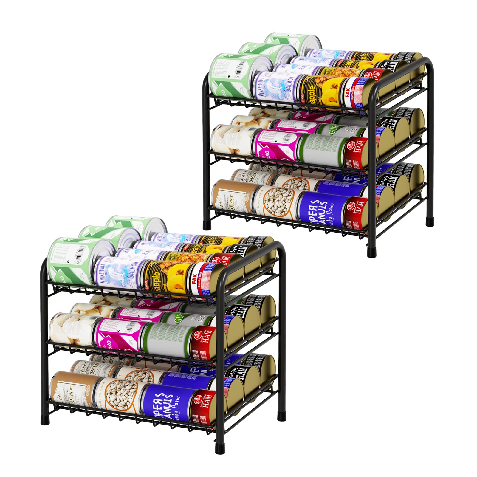 KalTell 2 in 1 Can Storage Organizer Pantry, Canned Food Organizers for Kitchen Dispenses 72 Cans-Black