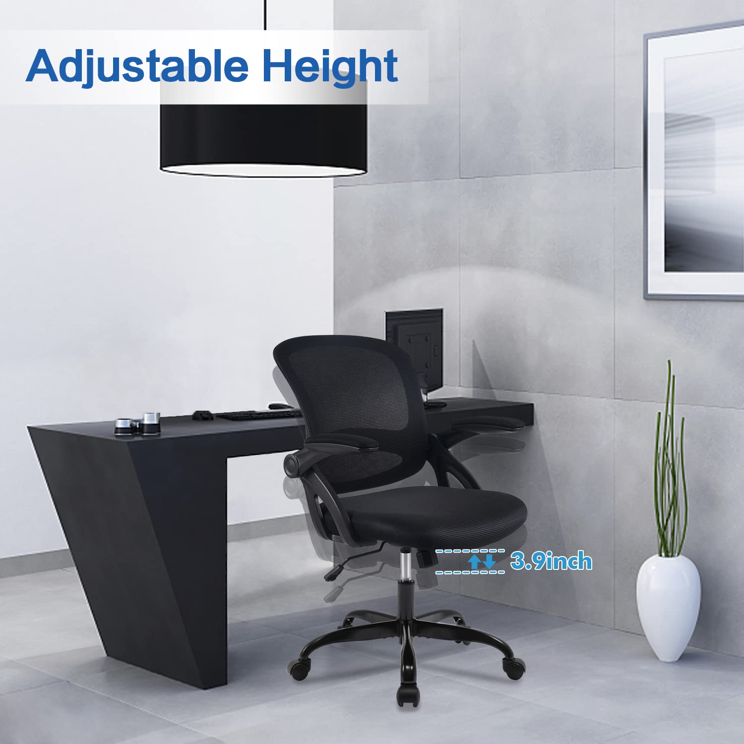 FelixKing Office Chair, Ergonomic Desk Chair, Breathable Mesh Computer Chair Swivel Home Desk Gaming Chair with Wheels and Flip-up Armrests, Adjustable Height for Conference Room (Black)