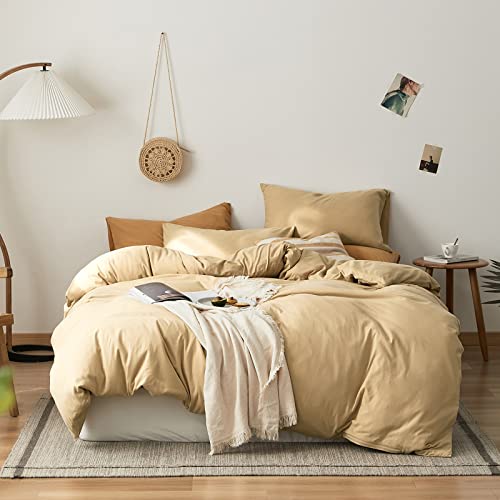 mixinni Knitted Cotton Burnt Orange Duvet Cover Queen Size Solid Color Bedding Duvet Cover Set with Zipper Closure for Him and Her-(3pcs, King Size)