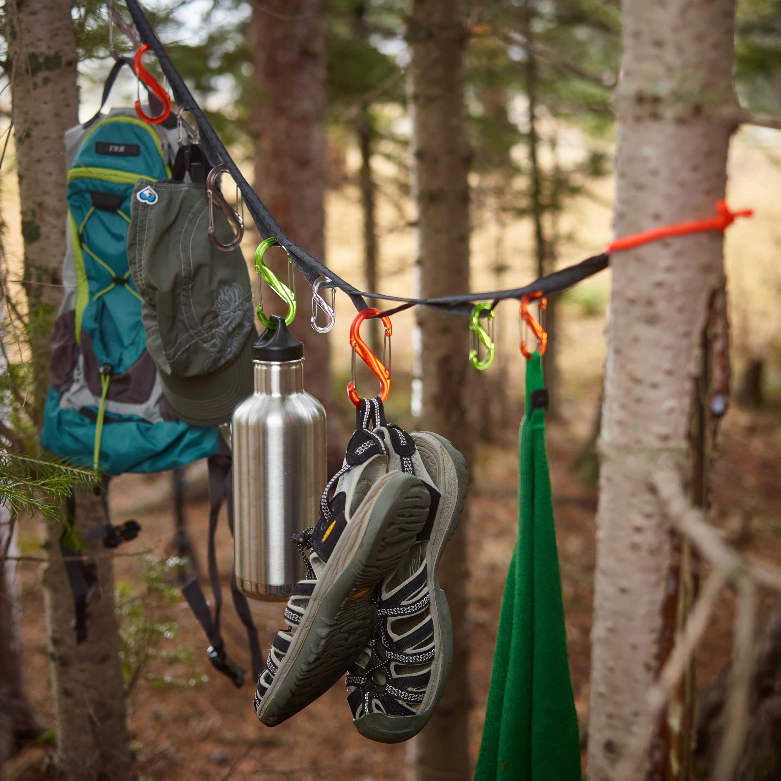 Nite Ize GearLine Hanging Organization System - Gear Ties for Camping, Hiking & Outdoor Activities - Webbing Line with S-Biner Clips & Bendable Gear Ties - Camping Gear Organization - Multicolor