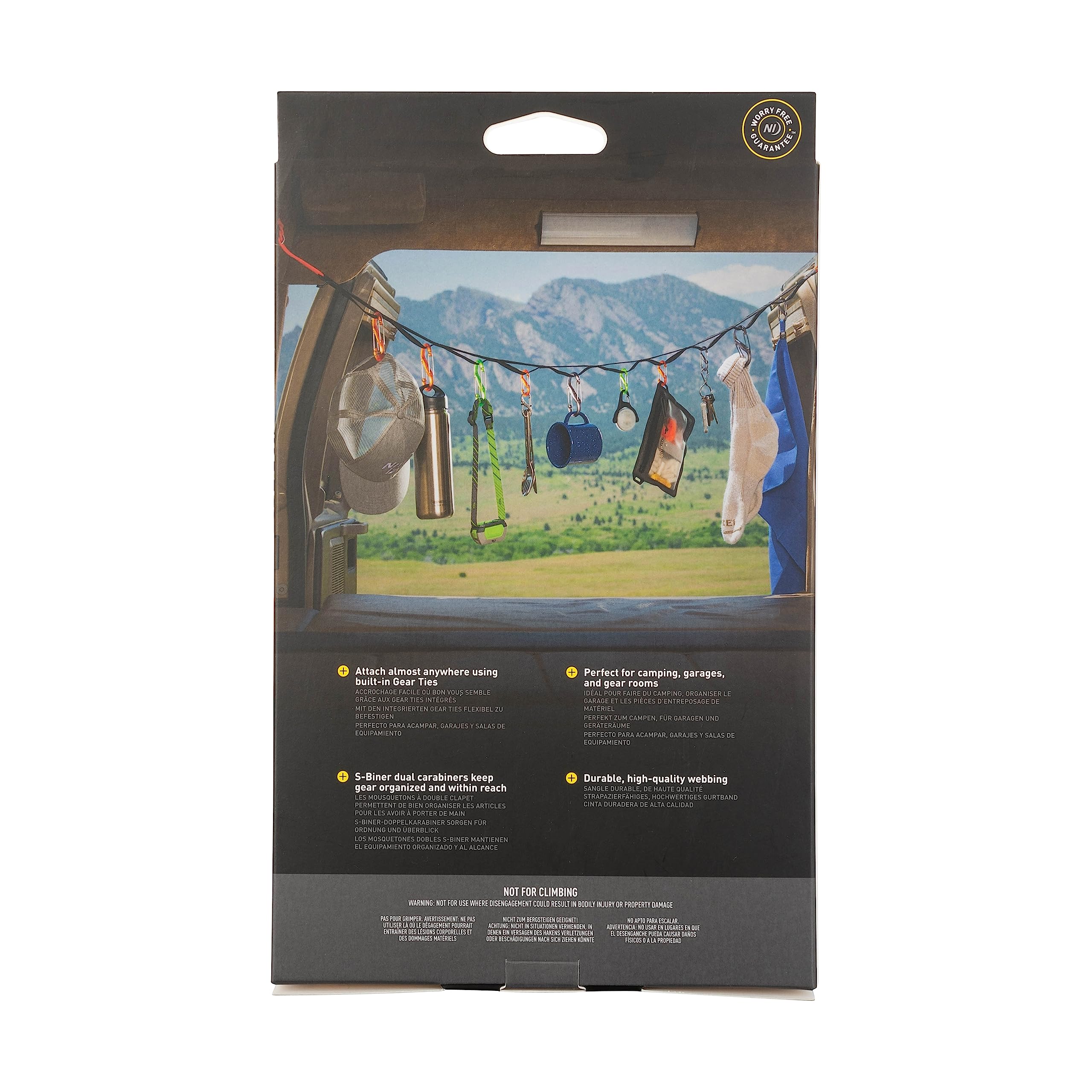 Nite Ize GearLine Hanging Organization System - Gear Ties for Camping, Hiking & Outdoor Activities - Webbing Line with S-Biner Clips & Bendable Gear Ties - Camping Gear Organization - Multicolor