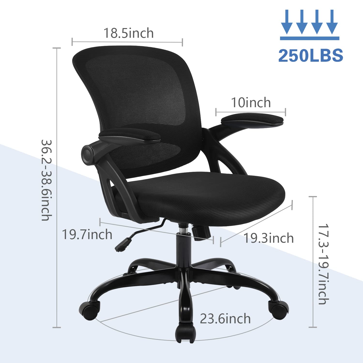 FelixKing Office Chair, Ergonomic Desk Chair, Breathable Mesh Computer Chair Swivel Home Desk Gaming Chair with Wheels and Flip-up Armrests, Adjustable Height for Conference Room (Black)