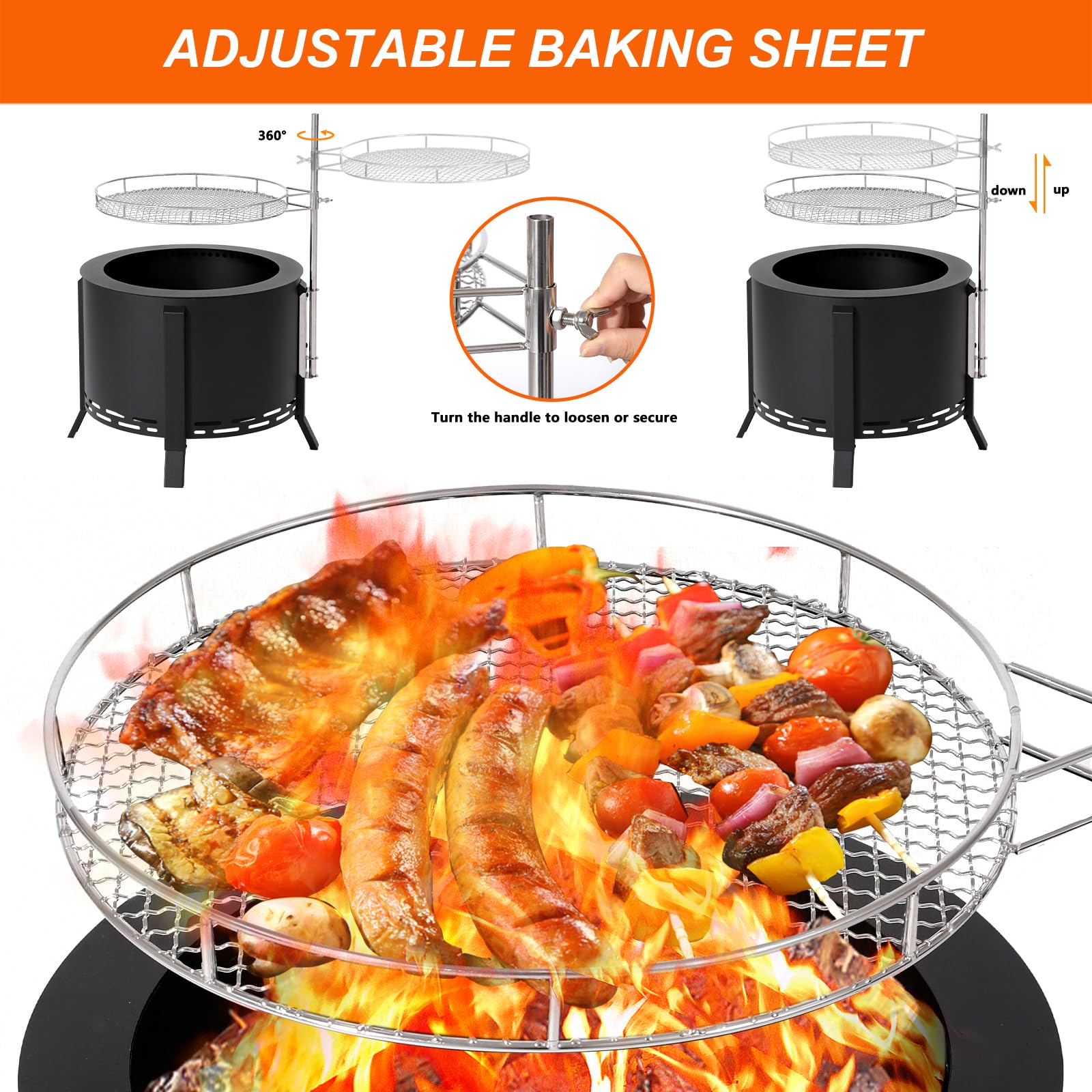 TITIMO Smokeless Fire Pit 19.5”inch Bonfire Low Smoke Stove 360°Rotating Grill pan with Removable Ash Pan Alloy Wood Burning Outdoor Fire Pit for Backyards and Camping Park Party BBQ Waterproof Bag