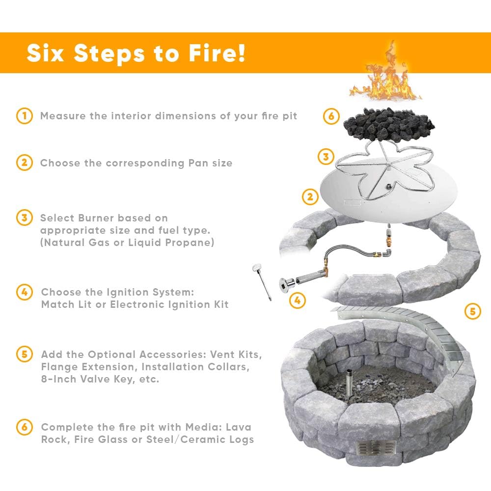 Spotix HPC Square Match Lit Fire Pit Burner Kit (FPSSQ24KIT-PAN-LP-MSCB) with 24x24-Inch Burner and 30x30-Inch Flat Pan, Propane, Polished Chrome, with Flange, Key, Valve, Flex Line and Fittings