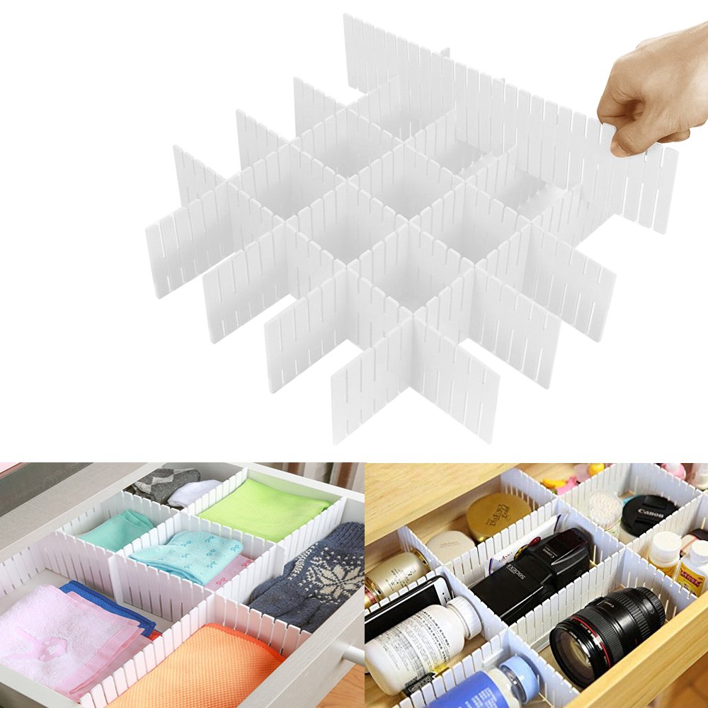 WeFoonLo 8pcs DIY Plastic Drawer Organizer Adjustable Drawer Dividers for Home Tidy Closet, Socks, Underwear, Office School Supplies, Kitchen Utensil Tools (White)