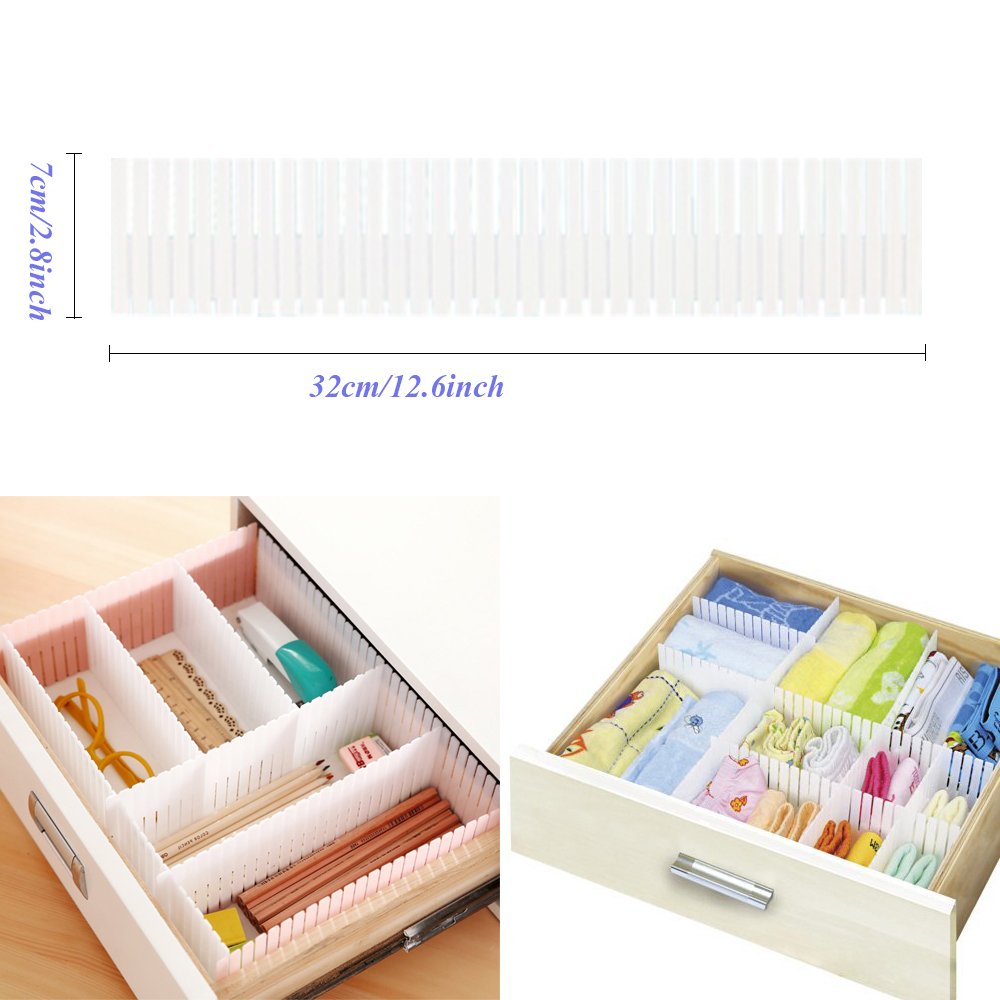 WeFoonLo 8pcs DIY Plastic Drawer Organizer Adjustable Drawer Dividers for Home Tidy Closet, Socks, Underwear, Office School Supplies, Kitchen Utensil Tools (White)