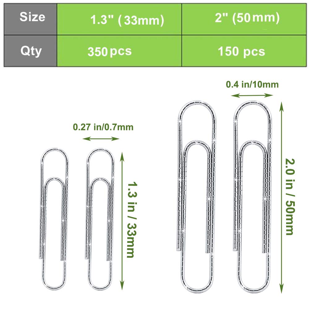 Vinaco Paper Clips Non Skid, 500PCS Medium and Jumbo Paper Clips (1.3 inch & 2.0 inch), Durable & Rustproof, Coated Paper Clip Great for Office School and Personal Use