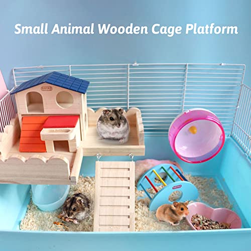 BNOSDM Wooden Hamster Platform for Cage with Ladder Dwarf Hamster Standing Platform Wood Rat Cage Accessories Exercise Toy for Mouse Guinea Pig Chinchilla Gerbil Squirrel (S)