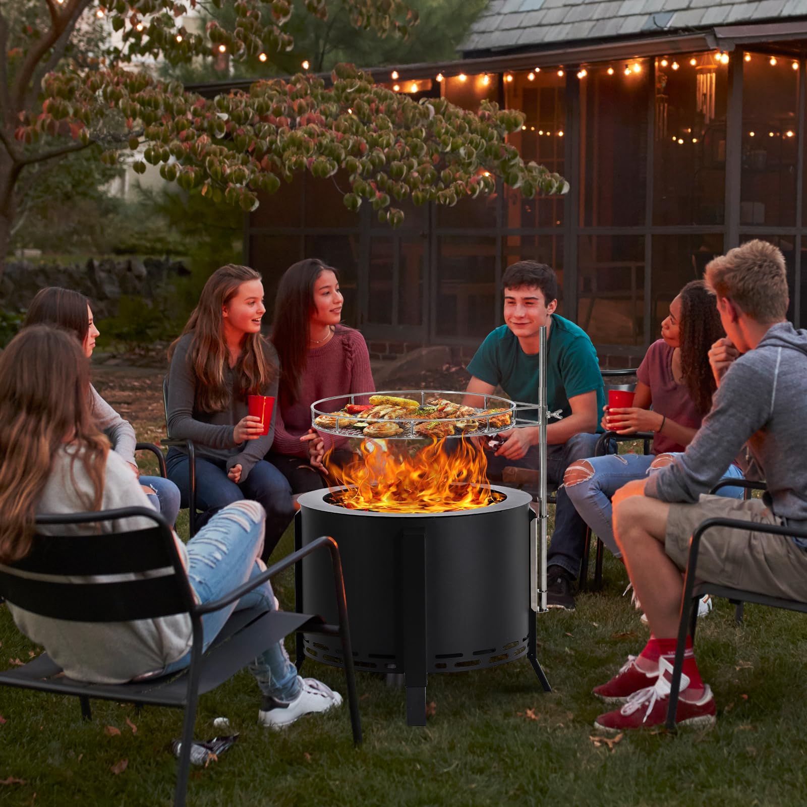 TITIMO Smokeless Fire Pit 19.5”inch Bonfire Low Smoke Stove 360°Rotating Grill pan with Removable Ash Pan Alloy Wood Burning Outdoor Fire Pit for Backyards and Camping Park Party BBQ Waterproof Bag