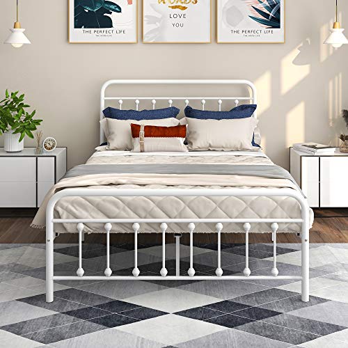 Kefair Full Size Bed Frame 12 Inch Mattress Foundation with Headboard and Footboard Platform Bed Frame，No Box Spring Needed, Easy Assembly(White)
