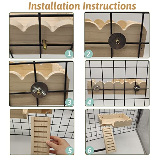 BNOSDM Wooden Hamster Platform for Cage with Ladder Dwarf Hamster Standing Platform Wood Rat Cage Accessories Exercise Toy for Mouse Guinea Pig Chinchilla Gerbil Squirrel (S)