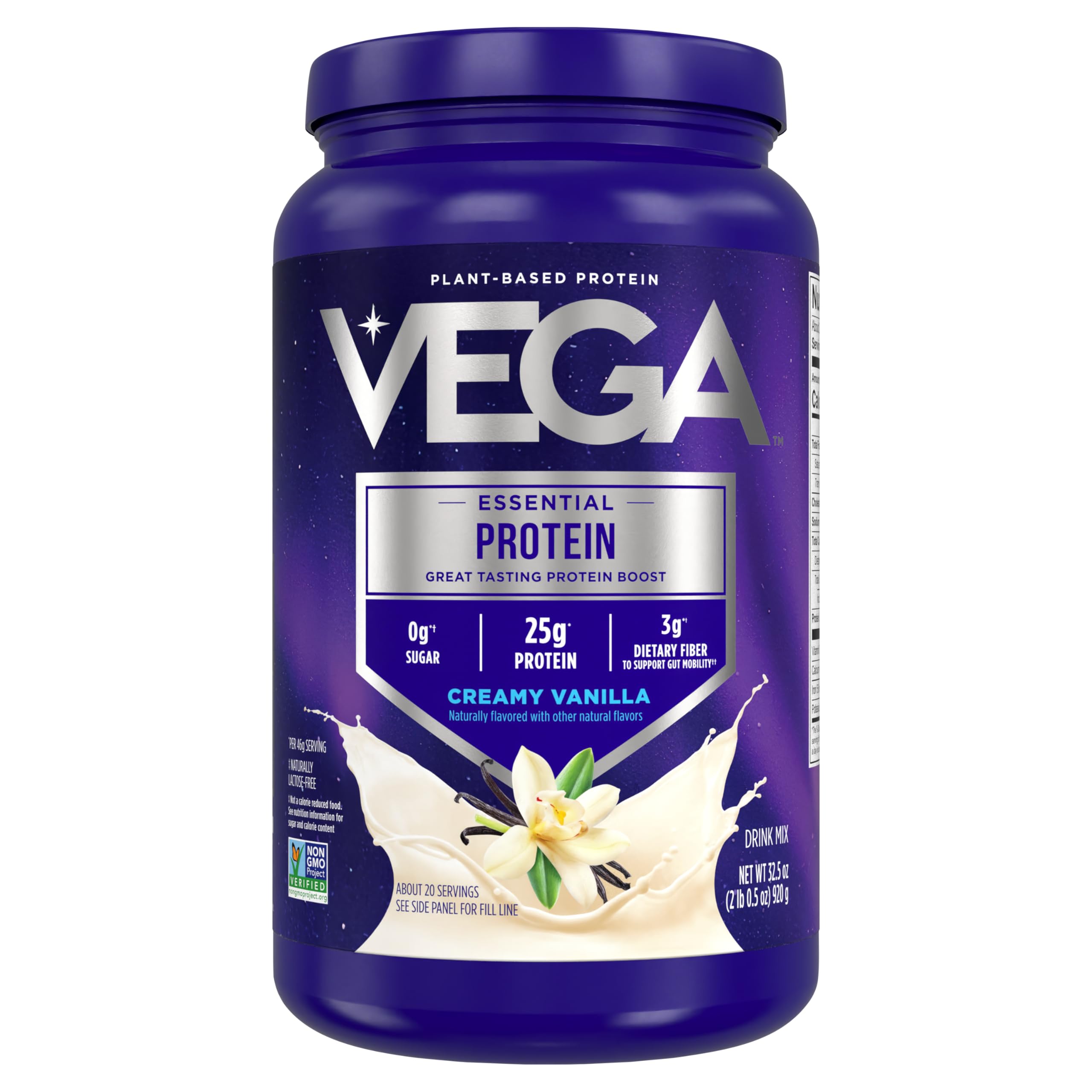 Vega Original Protein Powder, Creamy Vanilla Plant Based Protein Drink Mix for Water, Milk and Smoothies, 32.5 oz (Packaging May Vary)
