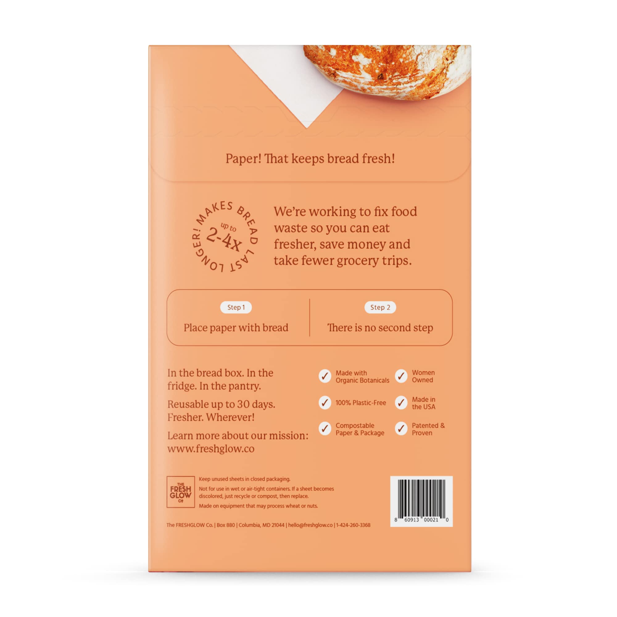 THE FRESHGLOW CO FRESHPAPER, Food Saver Sheets for Bread, Keep Baked Goods Fresh, Perfect for Bagels, Muffins, Fresh Bread, Cookie Storage, Healthy Meal Prep, BPA Free, Made in USA - 1 (8 Sheet) Pack