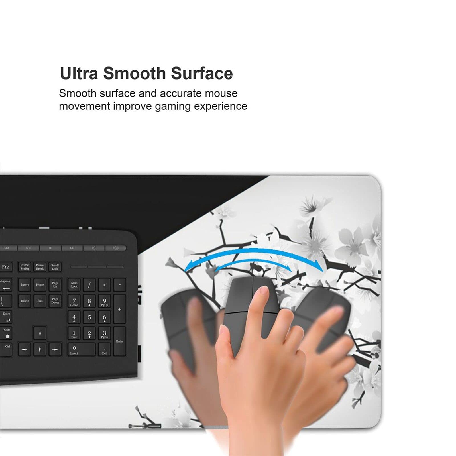 CDEB Black and White Cherry Blossom Gaming Mouse Pad XL, Extended Stitched Edges,Large Mouse Mat Desk Pad, Long Non Slip Rubber Base Mice Pad(31.5 X 11.8 Inch)