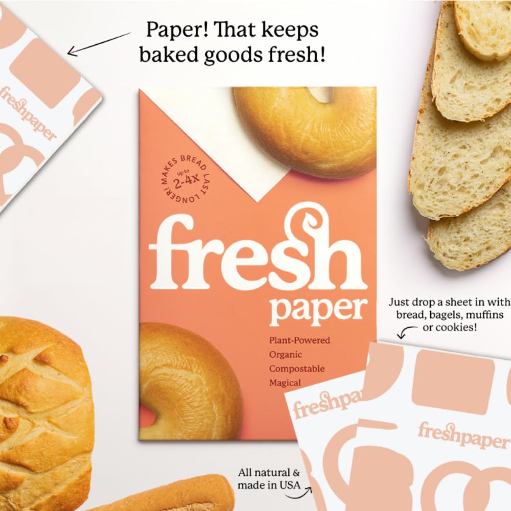 THE FRESHGLOW CO FRESHPAPER, Food Saver Sheets for Bread, Keep Baked Goods Fresh, Perfect for Bagels, Muffins, Fresh Bread, Cookie Storage, Healthy Meal Prep, BPA Free, Made in USA - 1 (8 Sheet) Pack
