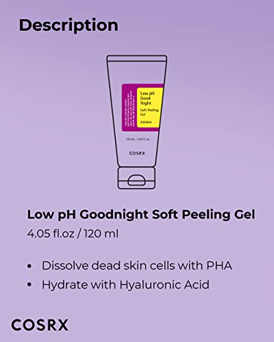 COSRX Low pH Good Night Soft Peeling Gel, 4.05 fl oz / 120ml | Mildly Exfoliating PHA | Skincare for Sensitive Skin with Natural Cellulose, Radiating, Cleansing