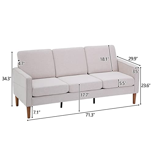 Karl home Sofa 71" Modern Sofa Couch Upholstered Love Seat Furniture 3-Seat Small Couch for Living Room, Bedroom, Apartment, Studio, Office, Creamy White