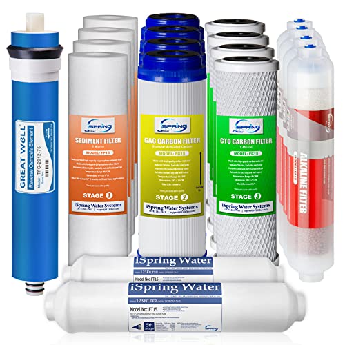 iSpring F19K75 2-Year Replacement Supply Set for 6-Stage Reverse Osmosis RO Water Filtration Systems with Alkaline Mineral Filter, 19 Count (Pack of 1), White