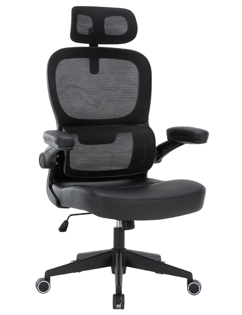 Ergonomic Mesh Office Chair High Back Desk Chair for Big and Tall People Adjustable Headrest with 2D Armrest Lumbar Support and PU Wheels Swivel Tilt Function Black (Black with Nylon Base)