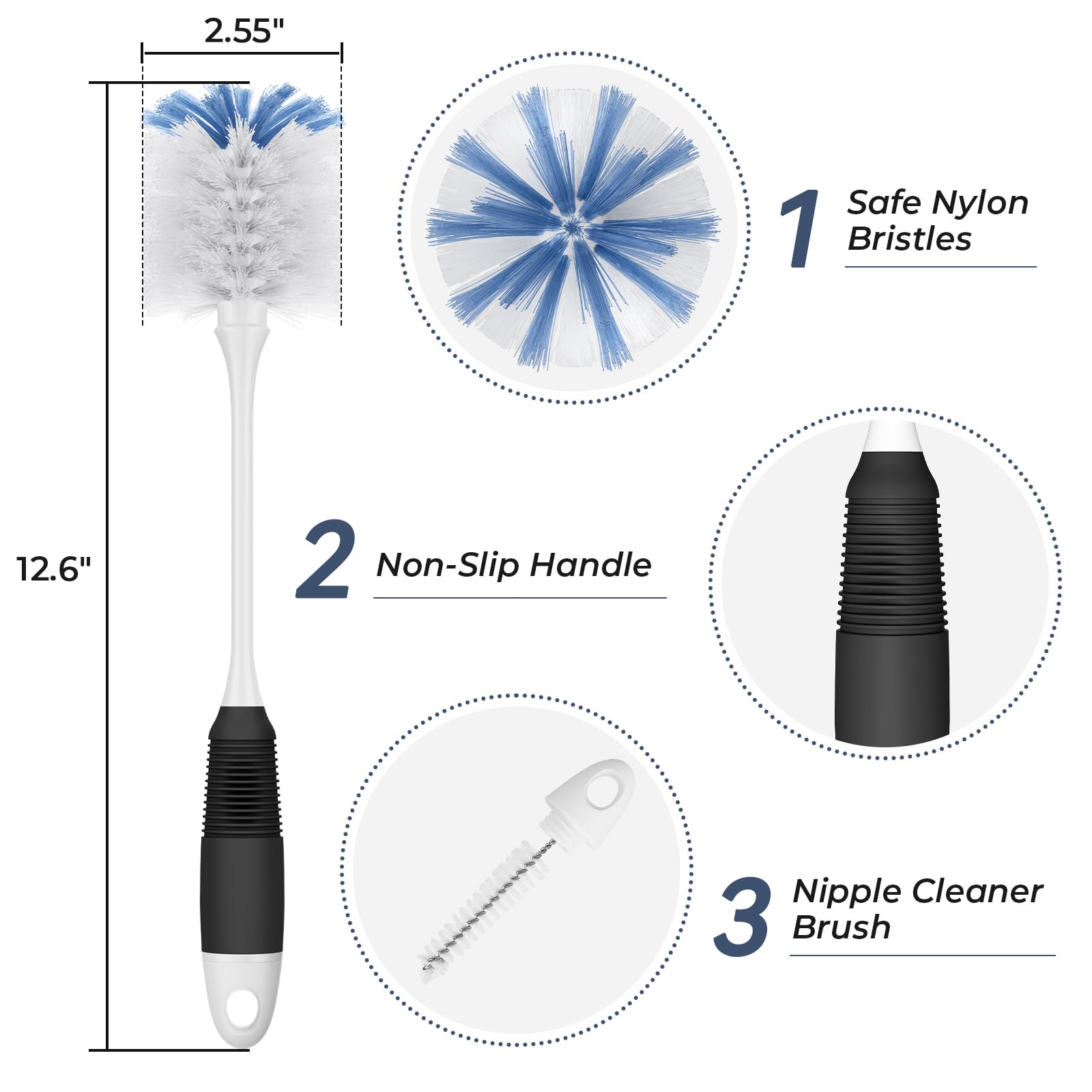 Amazer 2 Pack Bottle Cleaner Brushes, Flexible Water Bottle Brush for Cleaning, Long Handle Dish Scrub Brush for Cups, Coffee Mugs, Pitchers