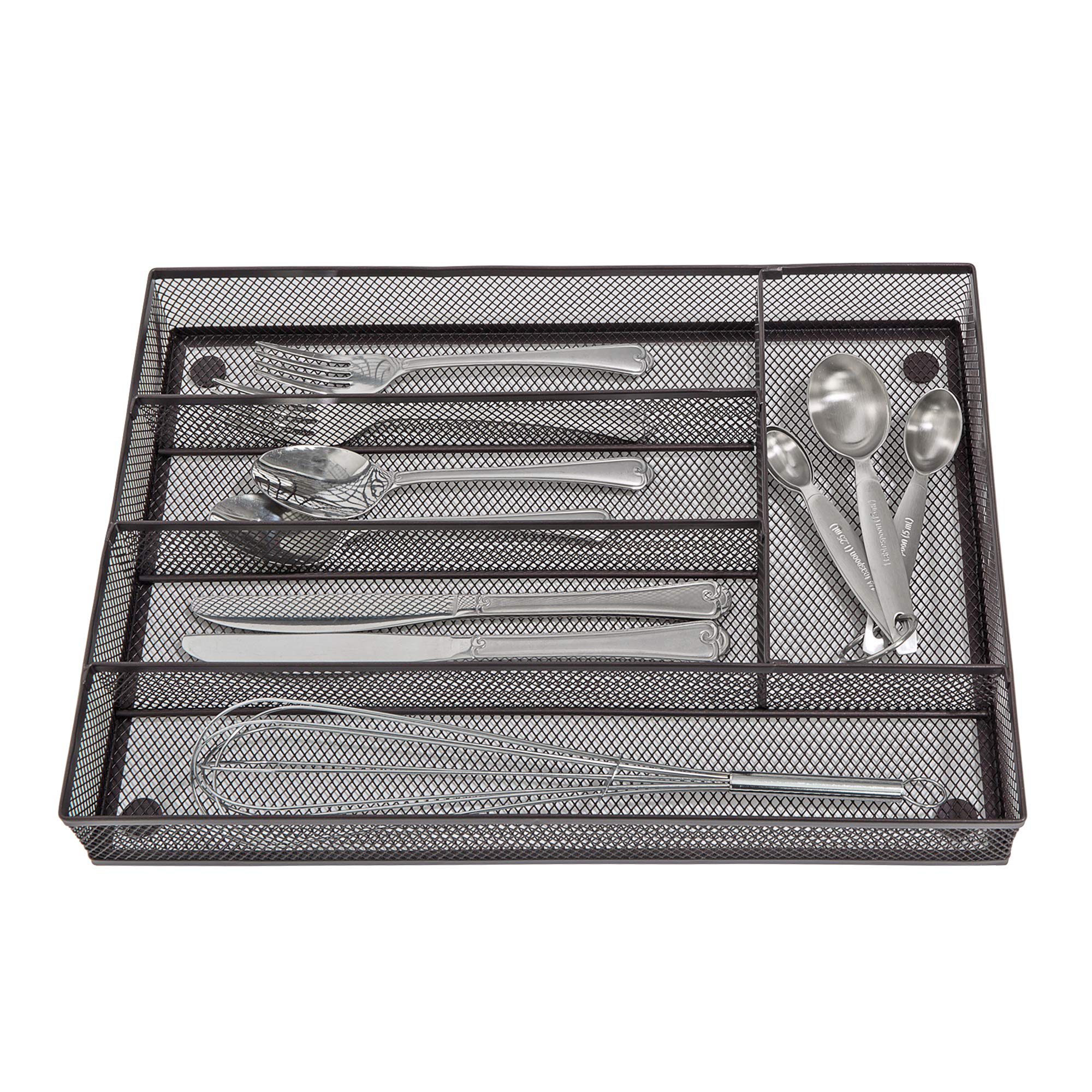 Smart Design 5 Compartment Drawer Organizer - Steel Mesh Mesh - Makeup Tray, Vanity, Utensils, Silverware Storage Bin - Kitchen - Bronze