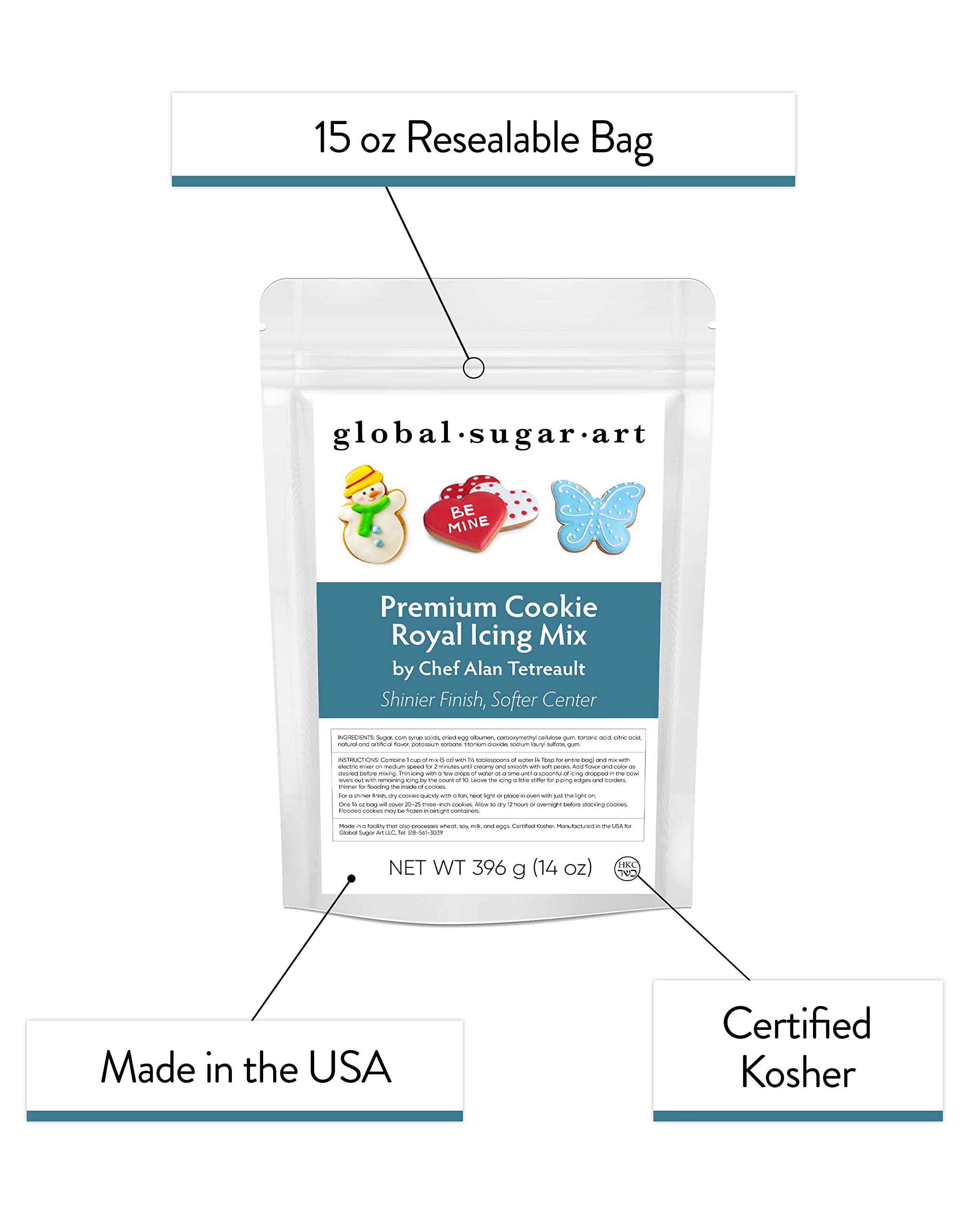 Global Sugar Art Premium Royal Cookie Icing Mix White by Chef Alan Tetreault (2-Package)