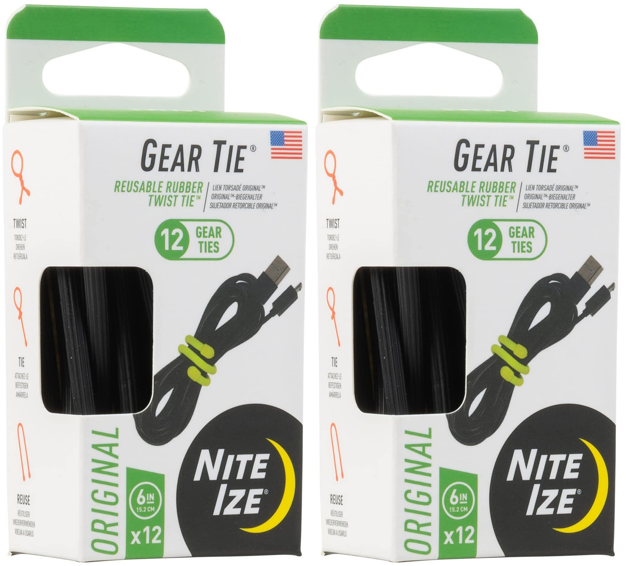 Nite Ize Gear Tie ProPack - 6 Black 12 Pack