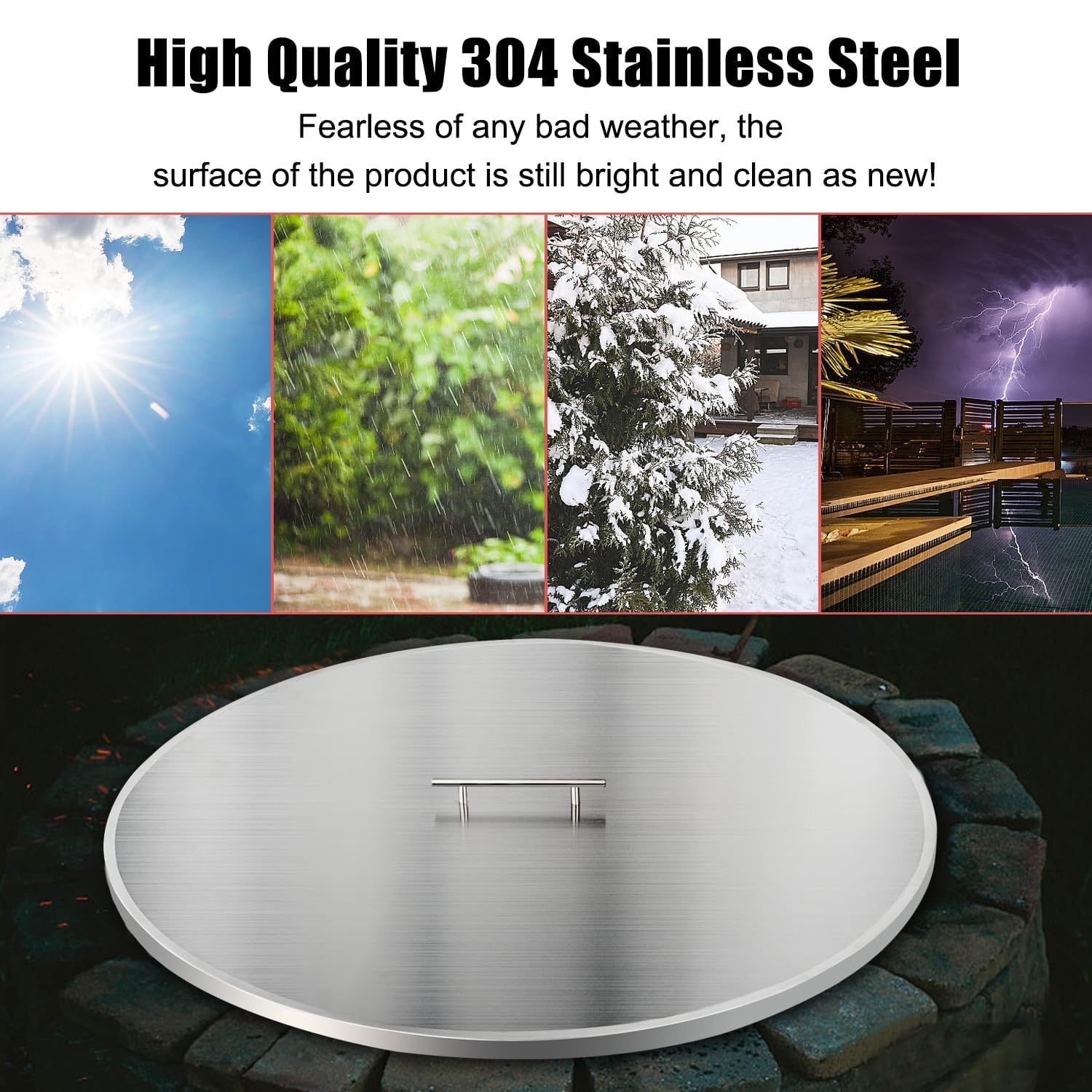 Dardoo Fire Pit Lid Stainless Steel 34'' Fire Pit Cover Round with Handle Thick Burner Cover Suitable for Round Burner Pan