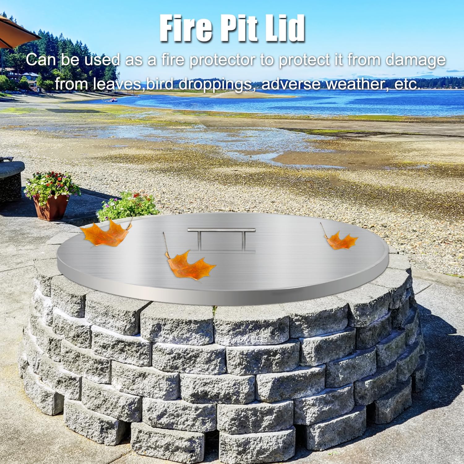 Dardoo Fire Pit Lid Stainless Steel 34'' Fire Pit Cover Round with Handle Thick Burner Cover Suitable for Round Burner Pan