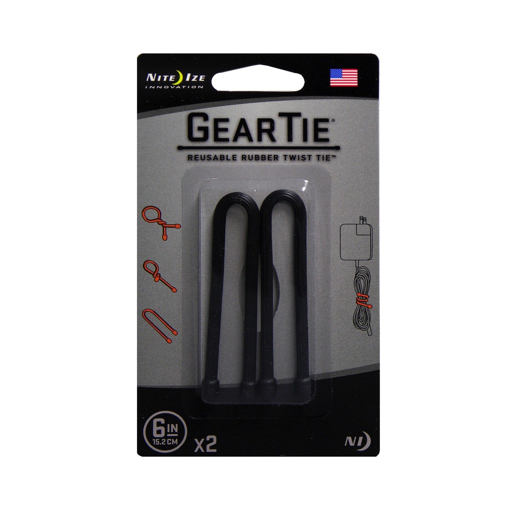 Nite Ize GT6-2PK-01 Gear Tie, Black, 6 in. L, Pk2