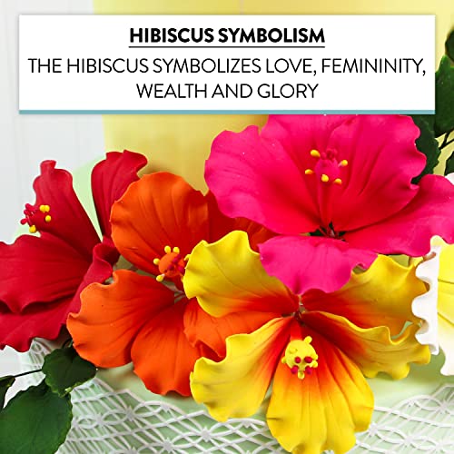 Global Sugar Art Hibiscus Sugar Cake Flowers, Assorted Colors, 5 Count and Leaf Sprays by Chef Alan Tetreault