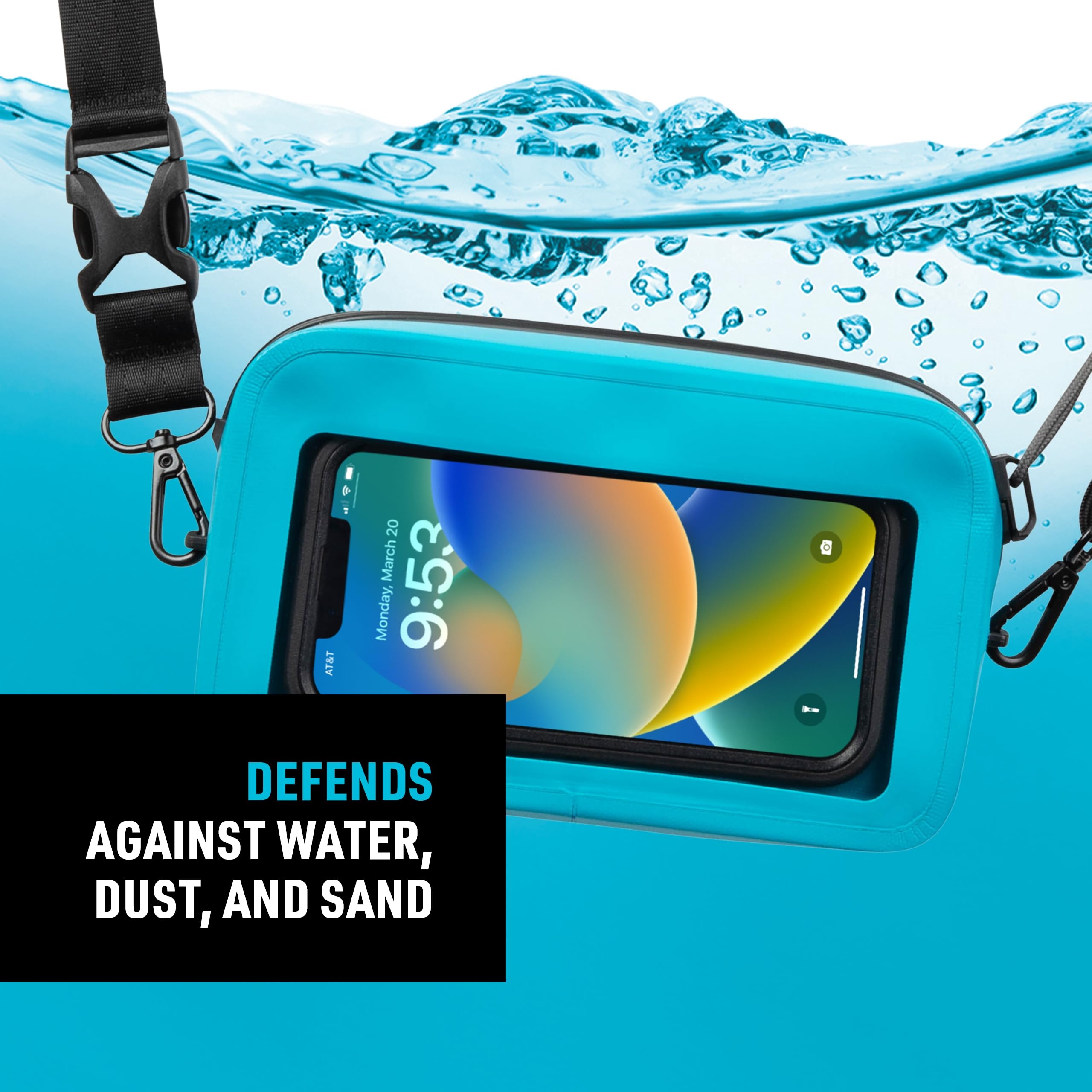 Nite Ize RunOff Waterproof Hip Pack - Beach & Hiking Essential - Bag for Phone & Travel Essentials - Crossbody Beach Tote & Travel Pouch with IP67 Rating - Blue