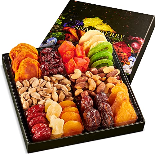 Dried Fruit & Mixed Nuts Gift Basket Easter Arrangement Platter, Gourmet Food Bouquet Birthday Care Package, Healthy Kosher Snack Box - Her Him - Snackberry (12 Variety)