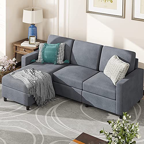 Sectional Sofa Couch, L-Shaped Convertible Couches for Living Room Furniture Sets 3 Piece Small Sofa, Modular Sectional Couch with Cloud Chaise for Living Room/Small Space(Bluish Grey)