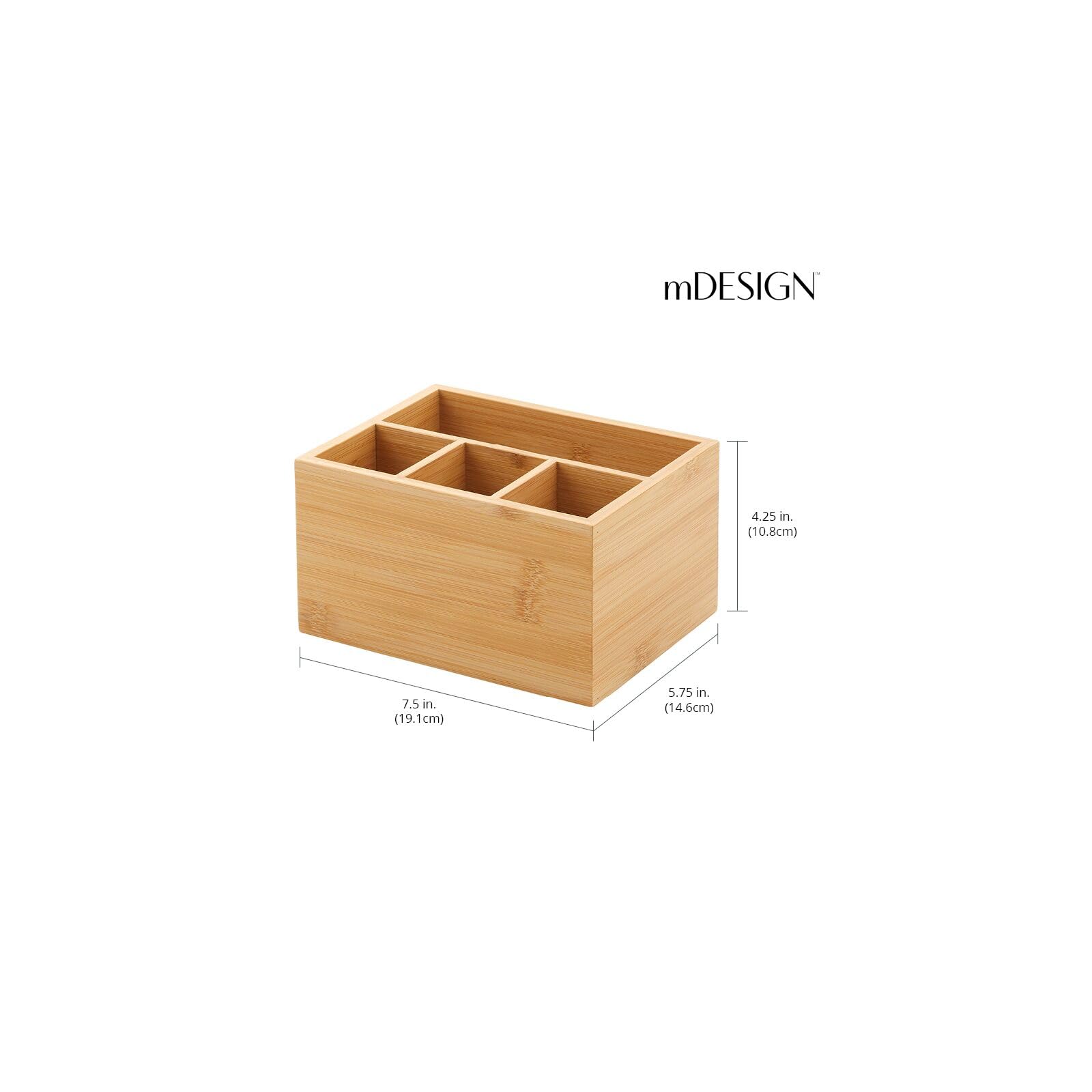 mDesign Bamboo Cutlery, Utensil, and Napkin Storage Organizer Bin for Kitchen, Pantry, Table and Countertop - Utensil Caddy Holds Forks, Knives, Spoons, Napkins - 4 Sections - Natural