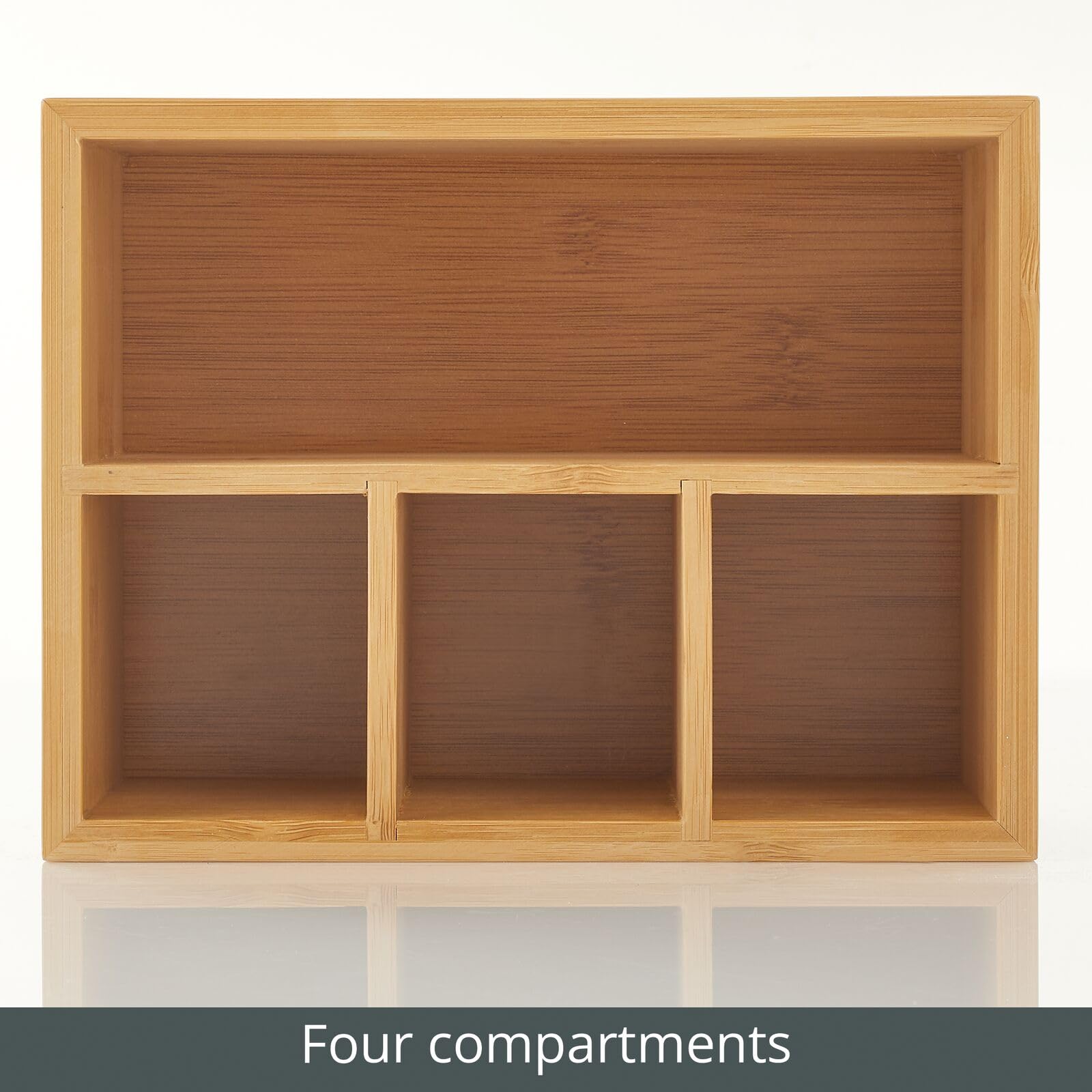 mDesign Bamboo Cutlery, Utensil, and Napkin Storage Organizer Bin for Kitchen, Pantry, Table and Countertop - Utensil Caddy Holds Forks, Knives, Spoons, Napkins - 4 Sections - Natural