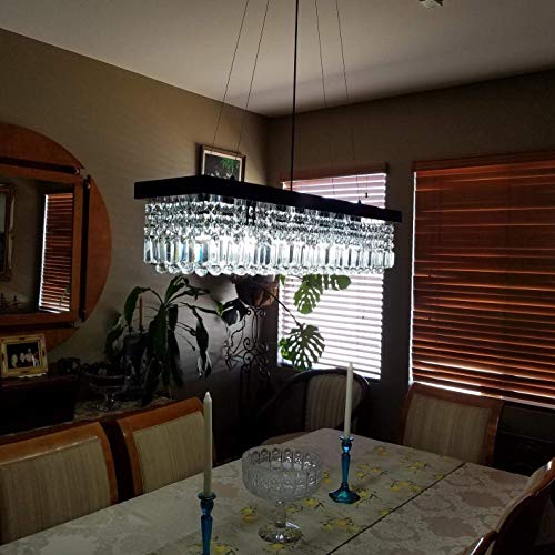 ShiJia Moooni Modern 8 Lights Rectangular Crystal Chandelier Rectangle Raindrop Chandeliers Pendant Light Fixture for Dining Rooms Island Black L39.5