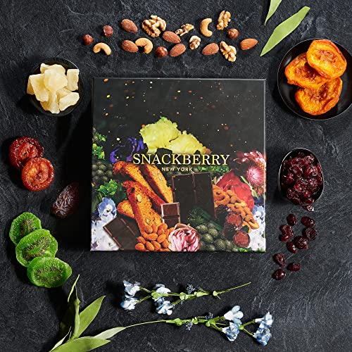 Dried Fruit & Mixed Nuts Gift Basket Easter Arrangement Platter, Gourmet Food Bouquet Birthday Care Package, Healthy Kosher Snack Box - Her Him - Snackberry (12 Variety)