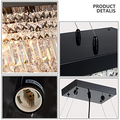 ShiJia Moooni Modern 8 Lights Rectangular Crystal Chandelier Rectangle Raindrop Chandeliers Pendant Light Fixture for Dining Rooms Island Black L39.5
