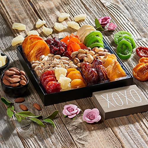 Dried Fruit & Mixed Nuts Gift Basket Easter Arrangement Platter, Gourmet Food Bouquet Birthday Care Package, Healthy Kosher Snack Box - Her Him - Snackberry (12 Variety)