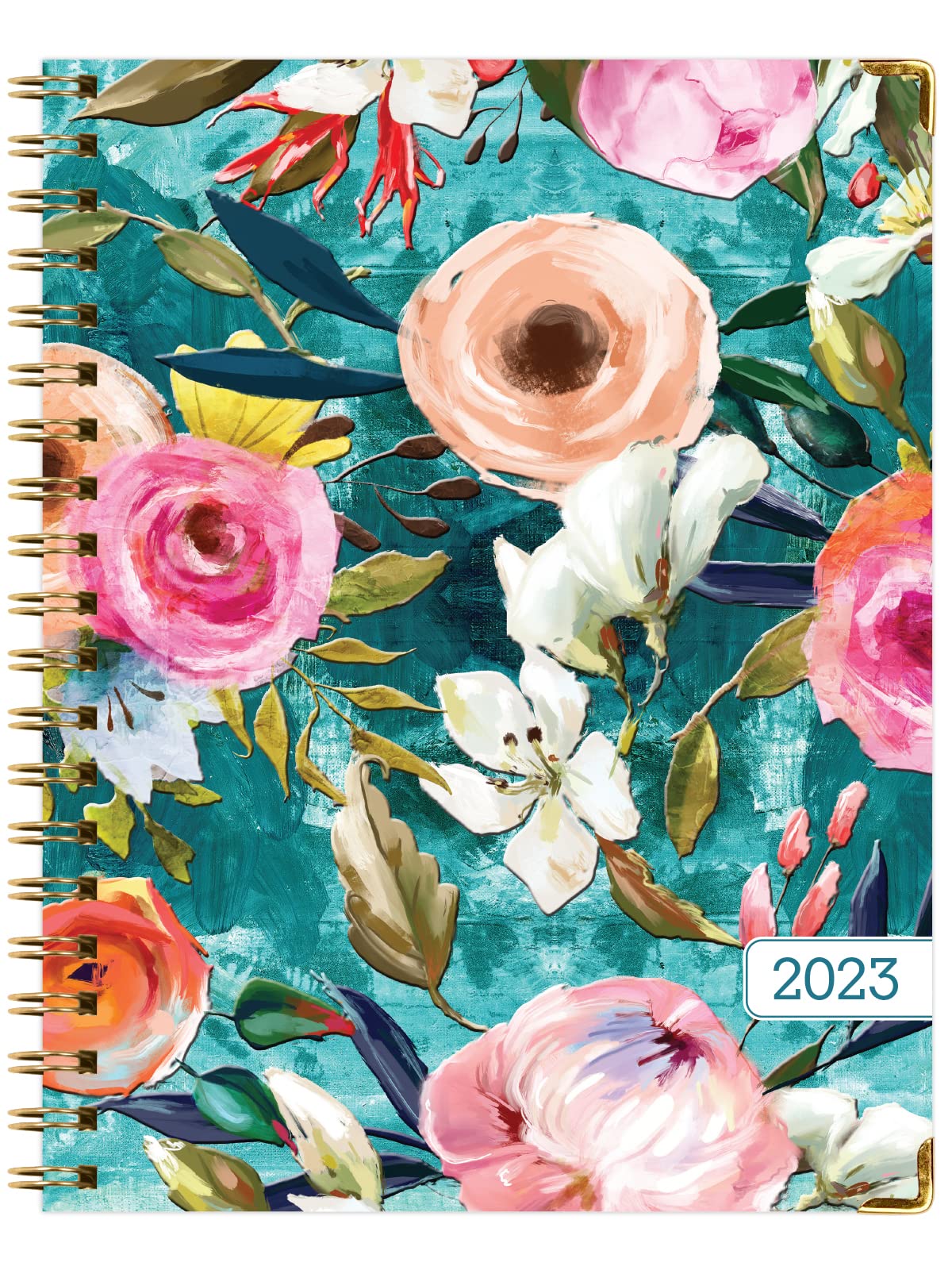 HARDCOVER 2023 Planner: (November 2022 Through December 2023) 8.5"x11" Daily Weekly Monthly Planner Yearly Agenda. Bookmark, Pocket Folder and Sticky Note Set (Teal Floral)