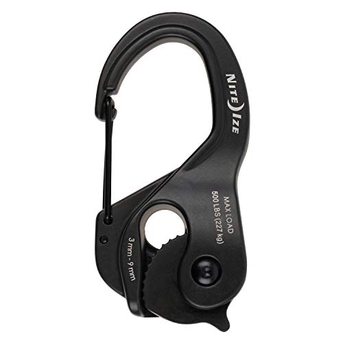 Nite Ize CamJam XT Aluminum Rope Tightener & NCJ-25-2R3 CamJam Tie Down Rope Tightener with Carabiner Clip, 2-Pack with Cord, Black, 2 Count