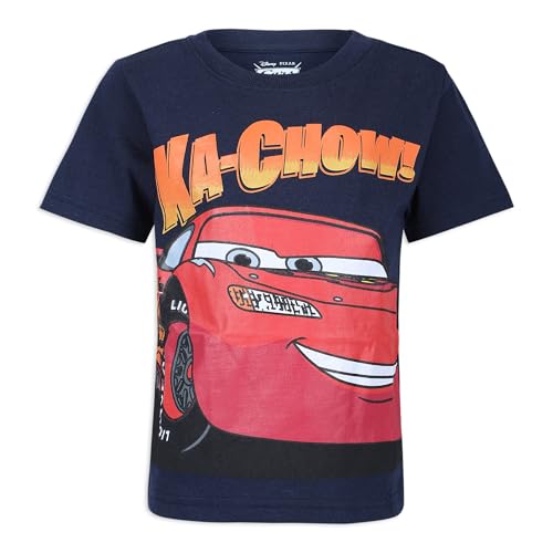 Disney Little Boys' 3 Pack Cars T-Shirts, Blue, 7
