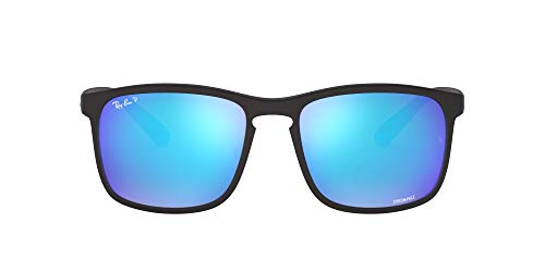 Ray-Ban Men's RB4264 Chromance Square Sunglasses, Matte Black/Polarized Green Mirror Blue, 58 mm