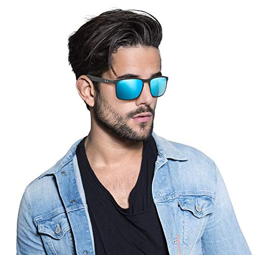 Ray-Ban Men's RB4264 Chromance Square Sunglasses, Matte Black/Polarized Green Mirror Blue, 58 mm