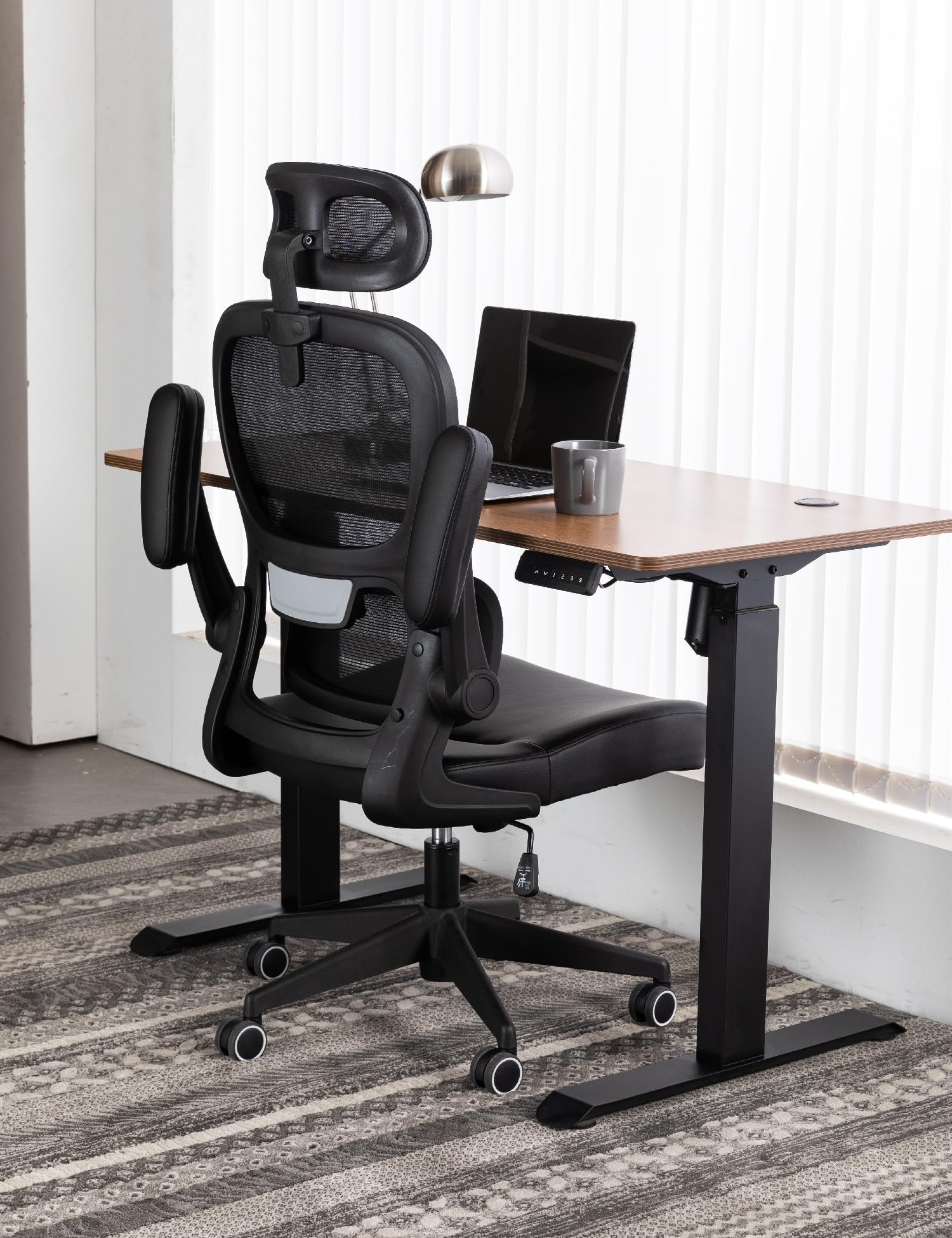 Ergonomic Mesh Office Chair High Back Desk Chair for Big and Tall People Adjustable Headrest with 2D Armrest Lumbar Support and PU Wheels Swivel Tilt Function Black (Black with Nylon Base)
