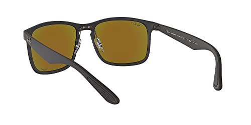 Ray-Ban Men's RB4264 Chromance Square Sunglasses, Matte Black/Polarized Green Mirror Blue, 58 mm